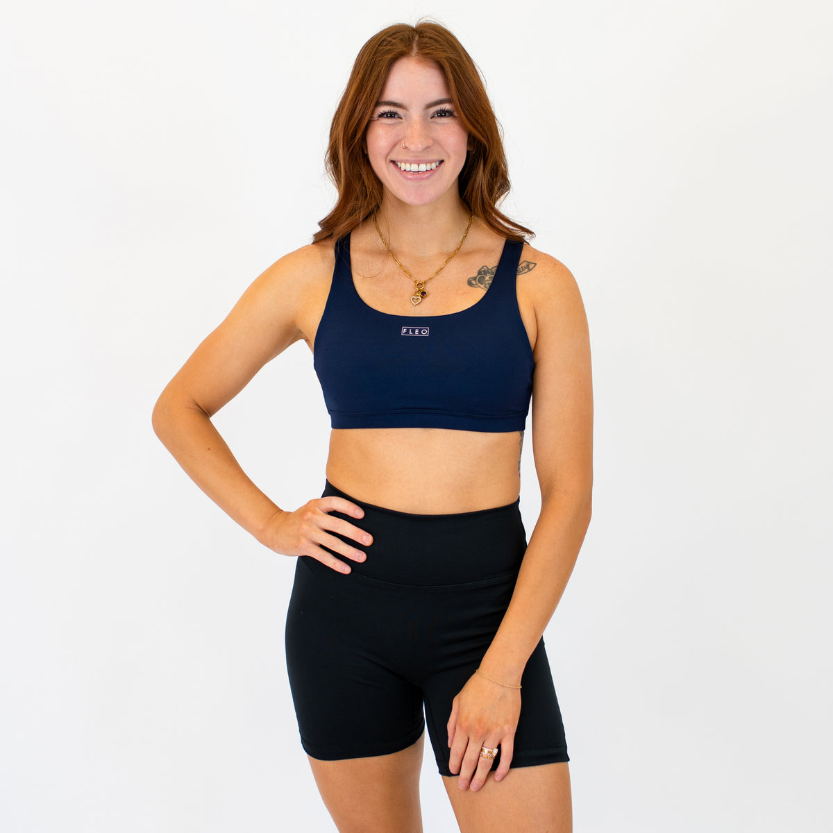 Navy Scoop Neck Sports Bra - Isla — FLEO