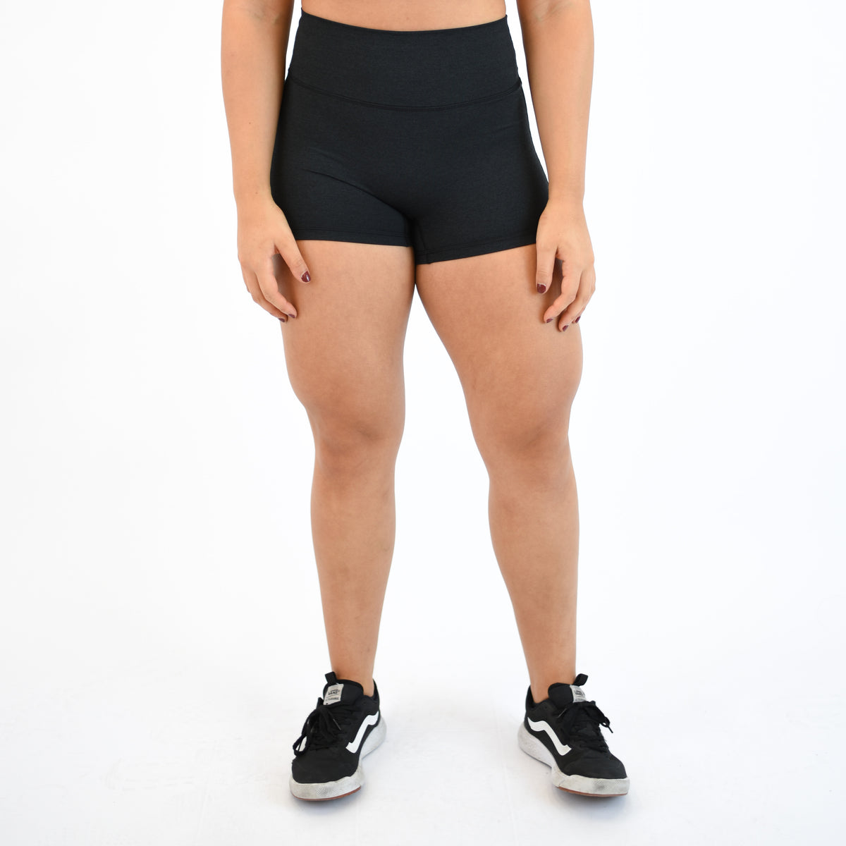 Heather Black No Front Seam High Rise Spandex Shorts — FLEO