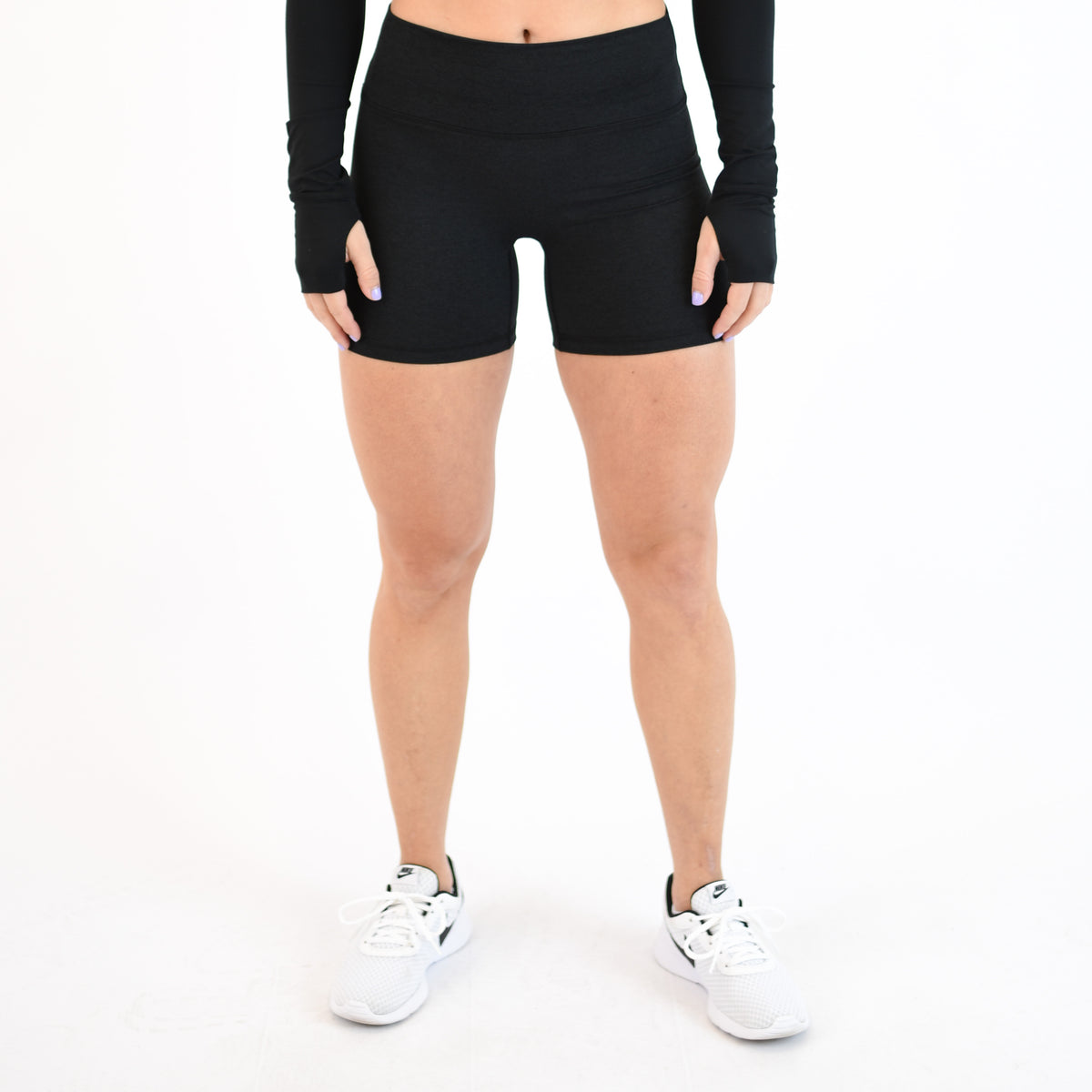 Heather Black High Rise Spandex Shorts - No Front Seam — FLEO