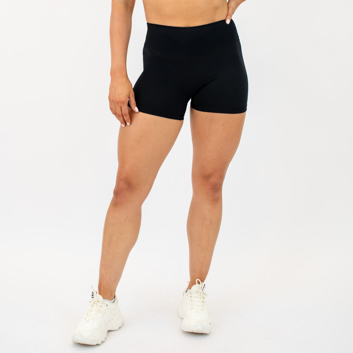 Black No Front Seam High Rise Spandex Shorts — FLEO