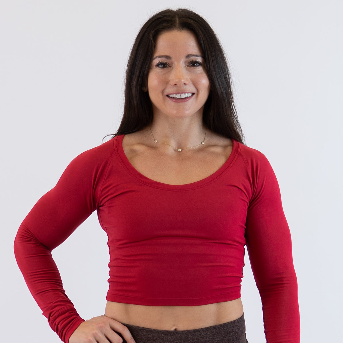Red Women's Long Sleeve Shirt - Scoop Neck - Foundation — FLEO